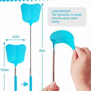 Wapodeai 2 Pack Fly Swatters Heavy Duty Set, Fly Swatter, Telescopic Fly Swatters, Stainless Steel Handle for Flyswatter. (Blue)