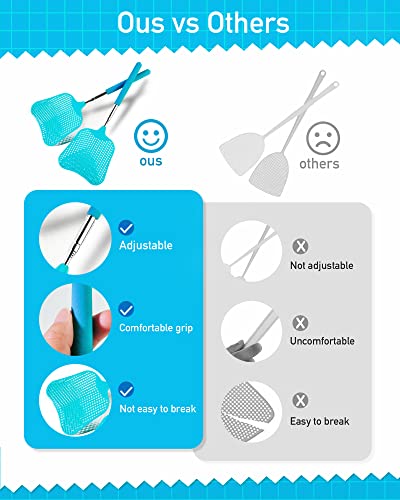 Wapodeai 2 Pack Fly Swatters Heavy Duty Set, Fly Swatter, Telescopic Fly Swatters, Stainless Steel Handle for Flyswatter. (Blue)