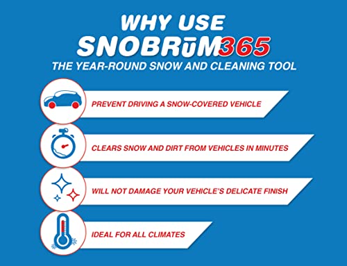 SNOBRUM 365 - Snow Remover for Cars and Trucks with Microfiber Mop Head for Cleaning - 2-in-1 Snow and Car Cleaning Brush for Year Round Use - 28 to 63 Inch Automotive Brush with Foam and Mop Head