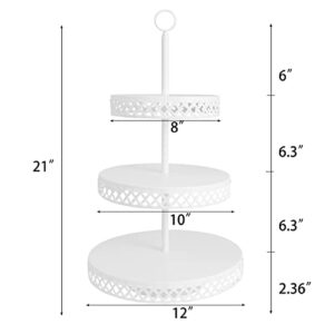 Weharnar Cupcake Stand - 3 Tier Metal Cupcake Tower - Dessert Table Display Set Round Cake Holder Tiered Serving Tray for Cup Cakes Desserts Fruits Candy Cookie Buffet, White