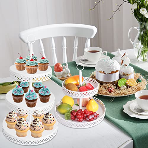 Weharnar Cupcake Stand - 3 Tier Metal Cupcake Tower - Dessert Table Display Set Round Cake Holder Tiered Serving Tray for Cup Cakes Desserts Fruits Candy Cookie Buffet, White