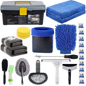 autodeco 26pcs car wash cleaning kit - car care wash tools kit car detailing set with snow shovel microfiber cleaning cloth clay mitt car wash mitt storage box