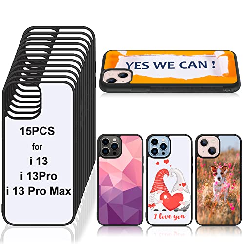 15 Pieces Sublimation Blanks Phone Case Bulk Cover Protective Anti-Scratch Soft Shockproof Slim Covers Compatible with iPhone, 3 Models (Compatible with iPhone 13 Pro, 13, 13 Pro Max, Black)