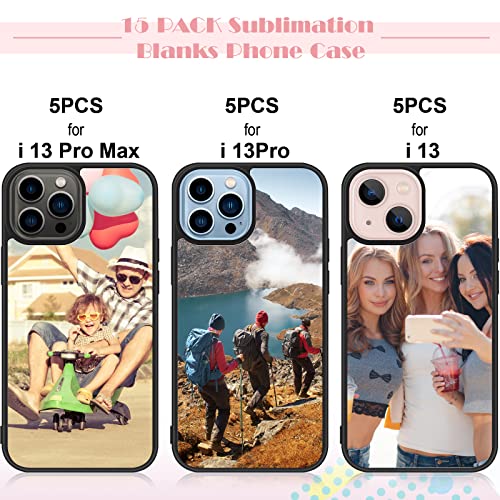 15 Pieces Sublimation Blanks Phone Case Bulk Cover Protective Anti-Scratch Soft Shockproof Slim Covers Compatible with iPhone, 3 Models (Compatible with iPhone 13 Pro, 13, 13 Pro Max, Black)