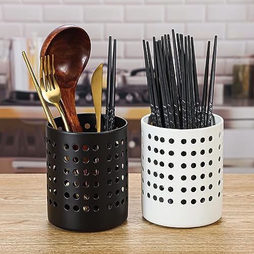 KSENDALO 2Pack Utensil Drying Rack Stainless Steel Utensil Holder Sink Silverware Holder Utensil Drying Basket Kitchen Countertop Flatware Strainer Silverware Dryer Black(LS)