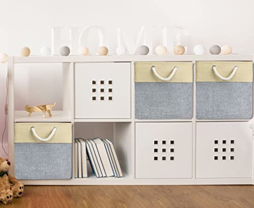 Cube Storage Organizer Bins 13x13 Fabric Storage Cube Bins for Shelves Toys Towel Books, Collapsible Storage Baskets with Cotton Handles for Closet, Clothes, Grey