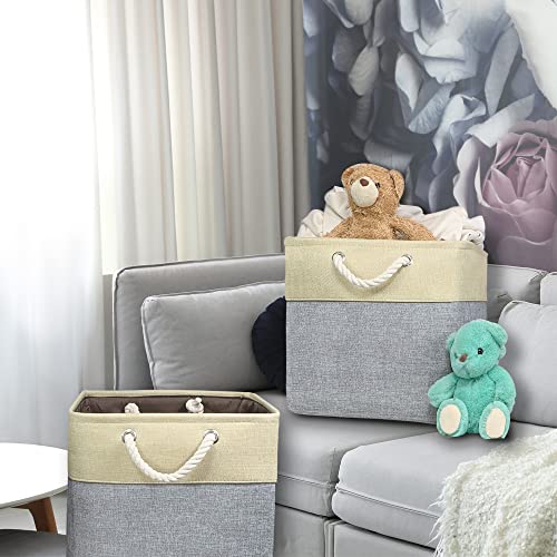 Cube Storage Organizer Bins 13x13 Fabric Storage Cube Bins for Shelves Toys Towel Books, Collapsible Storage Baskets with Cotton Handles for Closet, Clothes, Grey