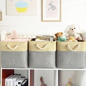 Cube Storage Organizer Bins 13x13 Fabric Storage Cube Bins for Shelves Toys Towel Books, Collapsible Storage Baskets with Cotton Handles for Closet, Clothes, Grey