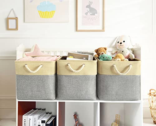 Cube Storage Organizer Bins 13x13 Fabric Storage Cube Bins for Shelves Toys Towel Books, Collapsible Storage Baskets with Cotton Handles for Closet, Clothes, Grey