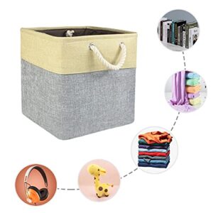 Cube Storage Organizer Bins 13x13 Fabric Storage Cube Bins for Shelves Toys Towel Books, Collapsible Storage Baskets with Cotton Handles for Closet, Clothes, Grey