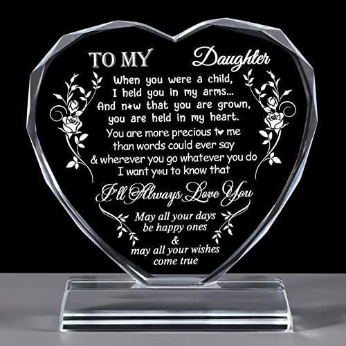 YWHL Daughter Gifts from Mom Dad, Birthday Gifts for Daughter Adult, To My Daughter Heart Shaped Glass Keepsake, Blessing Present for Daughter, Graduation Christmas Gift