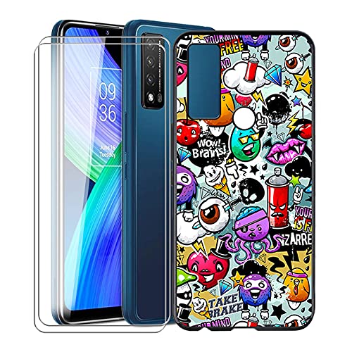 Case for TCL 20 XE/5087Z (6.52"), with [ 2 x Tempered Glass Protective Film], KJYF Black Soft Silicone Protective Cover Bumper Shockproof Phone Case for TCL 20 XE/5087Z - XS40