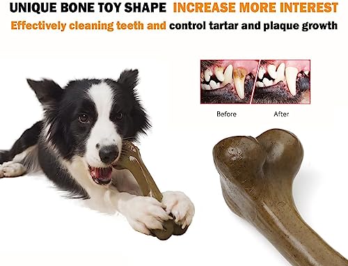 UXVA Dog Toys for Aggressive Chewers, Indestructible Dog Toys, Nylon Dog Bones, Durable Tough Puppy Teething Toys, Interactive Dog Toys for Medium Large Small Breed, Lifetime Replacement, Beef Flavor