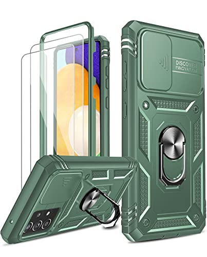 LeYi for Samsung A52 5G / A52s 5G, Galaxy A52 5G Case with Slide Camera Cover + [2 Pack] Tempered Glass Screen Protector, 360 Full Body Military-Grade Phone Case with Ring Kickstand for A52 5G, Green