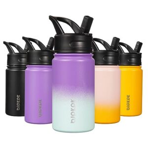 bjpkpk kids water bottle with straw lid, 15oz stainless steel water bottles, insulated water bottle for school, reusable leak proof bpa free flask, lavender