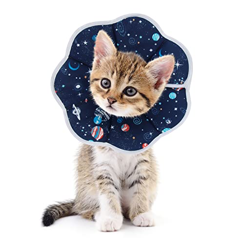 Cat Recovery Collar Cat Soft Cone Collar Pet Protective Cotton Cone Adjustable Fasteners Collars for Cats Puppies,Blue (Small)