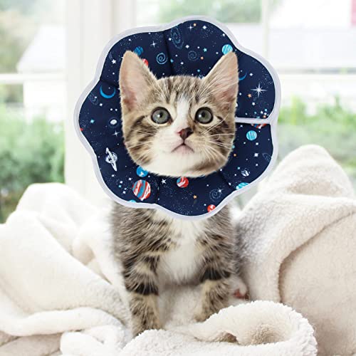 Cat Recovery Collar Cat Soft Cone Collar Pet Protective Cotton Cone Adjustable Fasteners Collars for Cats Puppies,Blue (Small)