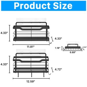 Carwiner Shower Shelf Deep Caddy 3-Pack Basket with 10 Hooks & Soap Dish Holder, SUS304 Stainless Steel Bathroom Caddy Organizer Rack Adhesive Shampoo Holder Wall Mounted No Drilling