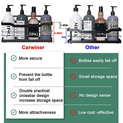 Carwiner Shower Shelf Deep Caddy 3-Pack Basket with 10 Hooks & Soap Dish Holder, SUS304 Stainless Steel Bathroom Caddy Organizer Rack Adhesive Shampoo Holder Wall Mounted No Drilling