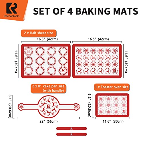 Silicone Baking Sheet Mat Set of 4, Perfect Food Grade Reusable Silicone Mat for Baking Sheets,Non Stick Silicone Liner for Rolling& Bake Pans - Macaron/Cookie/Bun/Bread Making By KITCHENRAKU KR