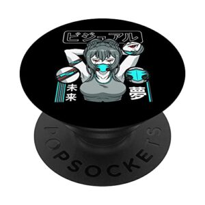 aesthetic vaporwave waifu anime mask girl popsockets swappable popgrip