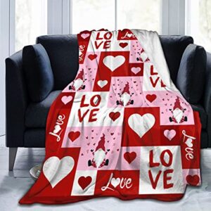 soft blanket valentine's day gnomes warm cozy happy valentine's day heart shaped cute throw blanket for couch sofa bed 50" x 60"