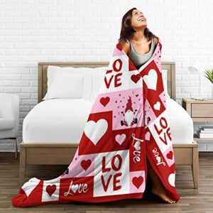 Soft Blanket Valentine's Day Gnomes Warm Cozy Happy Valentine's Day Heart Shaped Cute Throw Blanket for Couch Sofa Bed 50" x 60"