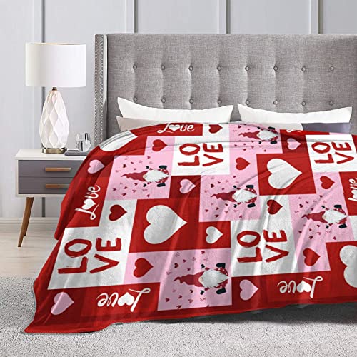 Soft Blanket Valentine's Day Gnomes Warm Cozy Happy Valentine's Day Heart Shaped Cute Throw Blanket for Couch Sofa Bed 50" x 60"