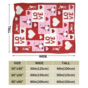 Soft Blanket Valentine's Day Gnomes Warm Cozy Happy Valentine's Day Heart Shaped Cute Throw Blanket for Couch Sofa Bed 50" x 60"