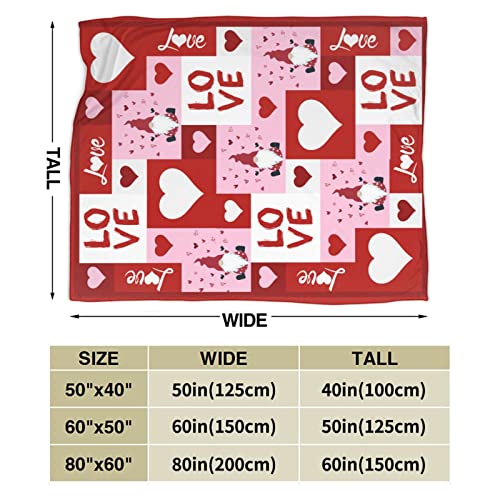 Soft Blanket Valentine's Day Gnomes Warm Cozy Happy Valentine's Day Heart Shaped Cute Throw Blanket for Couch Sofa Bed 50" x 60"