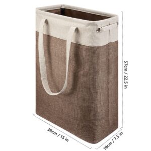 i BKGOO Laundry Basket with Handles Beige&Brown Slim Laundry Bin Collapsible Dirty Clothes Basket Narrow Laundry Bag Foldable Dirty Hamper for Camping, Dorms, Apartments