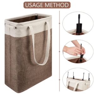 i BKGOO Laundry Basket with Handles Beige&Brown Slim Laundry Bin Collapsible Dirty Clothes Basket Narrow Laundry Bag Foldable Dirty Hamper for Camping, Dorms, Apartments