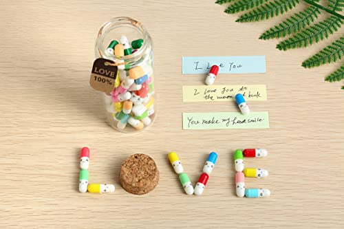 MUSHENJI 101PCS Cute Capsule Message Love Letters Plastic Capsule Love Letters in Wish Bottle,Lover Gift for Anniversary,Valentines,and Long Distance Relationships-Mixed Color