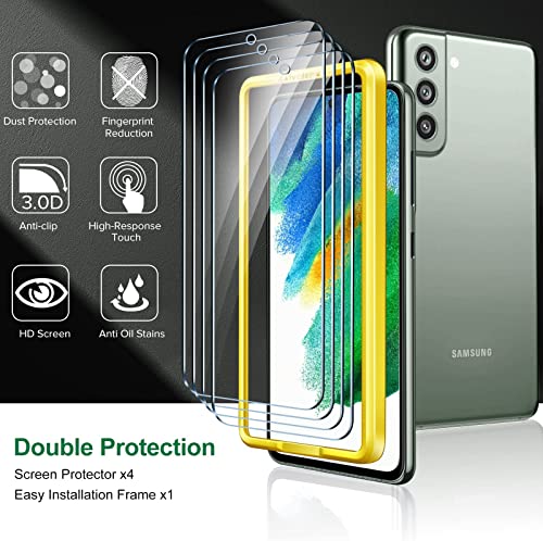 ivoler [4 Pack] Screen Protector for Samsung Galaxy S21 FE 5G 2022 [Not Fit Galaxy S21] Tempered Glass with [Alignment Frame] Easy Installation Anti-Scratch HD Clear, 6.4 Inch