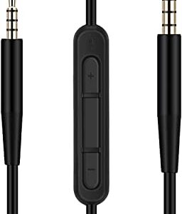 QC45 Replacement Audio Cable Cord for Bose QC25, QC35, QuietComfort 25, QuietComfort 35, On-Ear 2,OE2,OE2i, NC700, Soundlink, SoundlinkII Headphones with Inline Mic/Remote Volume Control (Black)