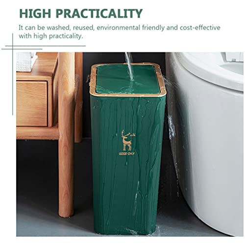 Trash Can Garbage Bin Wastebasket: Bathroom Rubbish Can Trash Barrel Waste Basket Garbage Bucket with Press Type Lid for Office Kitchen Bedroom Green