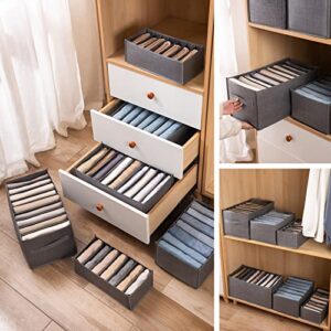 AQJUNONG Upgraded 3 Pcs Folding Drawer Organizers,Closet Clothes Organizer Storage Box, Nylon Jeans Drawer Divider Organizers for Pants Jeans T-shirt Legging Shirt Socks7 /7/11 Grids (Gray)