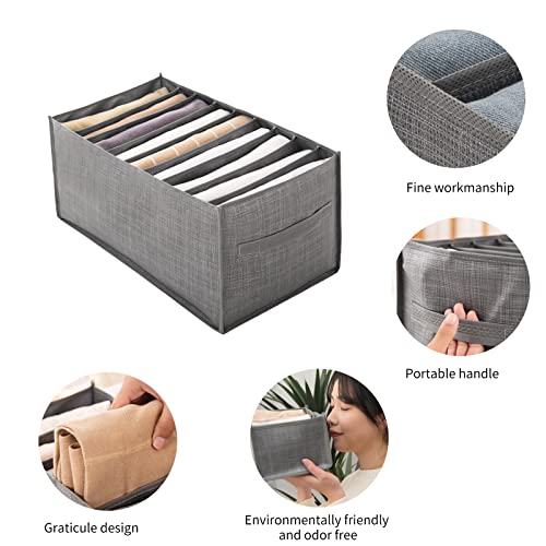 AQJUNONG Upgraded 3 Pcs Folding Drawer Organizers,Closet Clothes Organizer Storage Box, Nylon Jeans Drawer Divider Organizers for Pants Jeans T-shirt Legging Shirt Socks7 /7/11 Grids (Gray)