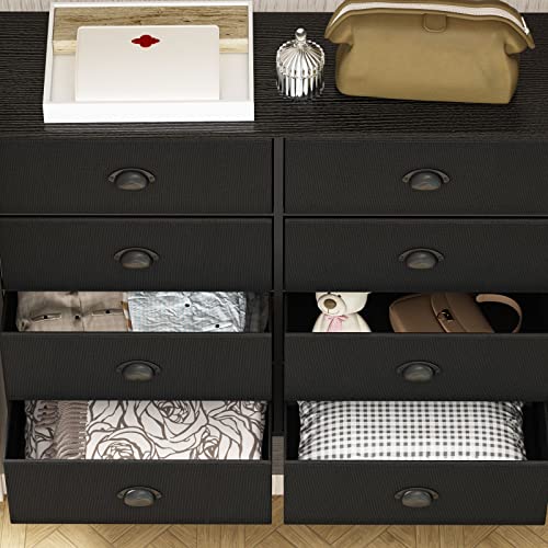 Furnulem 8 Drawer Dresser Wide 40'' Long, Storage Chest of Drawer for 50'' TV Stand, Closet, Bedroom, Nursery, Fabric Bins, Wooden Top Living Room Rustic Furniture (Black)