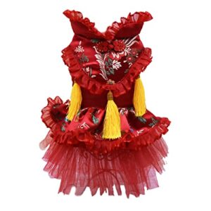 guohanfsh pet accessories,pet costume chinese style dress-up skin-friendly dogs cats tulle princess dress pet supplies pet clothes tassels decor for