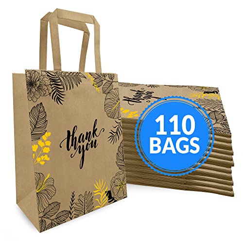 Reli. Paper Bags | 110 Pcs Bulk | 8"x4.5"x10.25" | Paper Thank You Bags | Brown Paper Bags with Handles, Printed | Small Thank You Gift Bags for Guests | Gifts, Wedding, Merchandise, Business