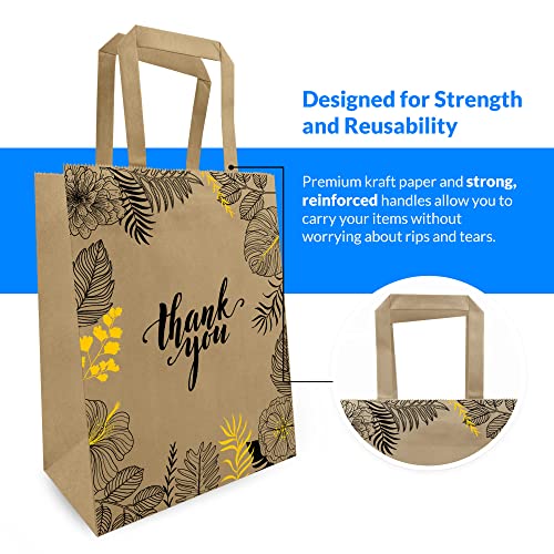 Reli. Paper Bags | 110 Pcs Bulk | 8"x4.5"x10.25" | Paper Thank You Bags | Brown Paper Bags with Handles, Printed | Small Thank You Gift Bags for Guests | Gifts, Wedding, Merchandise, Business