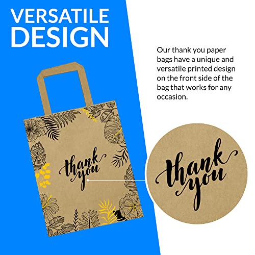 Reli. Paper Bags | 110 Pcs Bulk | 8"x4.5"x10.25" | Paper Thank You Bags | Brown Paper Bags with Handles, Printed | Small Thank You Gift Bags for Guests | Gifts, Wedding, Merchandise, Business