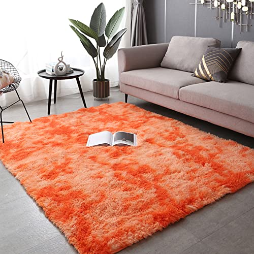 Soft Shaggy Area Rugs,Thicken Home Decor Carpets for Living Room Rectangle Area Carpet for Bedroom Modern Shag Carpets Washable-Orange 100x160cm(39.4x63)