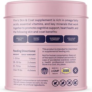 Finn Skin & Coat Salmon Oil Supplement for Dogs | Supports A Thick & Shiny Coat | Fish Oil from Wild Alaskan Salmon, Omega-3s, EPA & DHA, Biotin, & Zinc | 90 Soft Chews