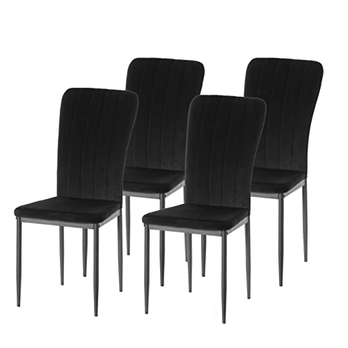 Fabulaxe Black Modern and Contemporary Tufted Velvet Upholstered Accent Dining Chair, Set of 4