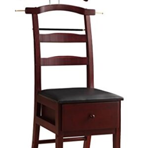 Proman Products Manchester Chair Valet VL36142 with Drawer, Hanger, Trouser Bar and Tie & Belt Bar, 18" W x 23" D x 44" H, Mahogany Finish