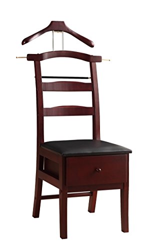 Proman Products Manchester Chair Valet VL36142 with Drawer, Hanger, Trouser Bar and Tie & Belt Bar, 18" W x 23" D x 44" H, Mahogany Finish