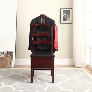 Proman Products Manchester Chair Valet VL36142 with Drawer, Hanger, Trouser Bar and Tie & Belt Bar, 18" W x 23" D x 44" H, Mahogany Finish