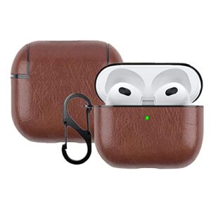 yqg 2021 leather case compatible with airpods 3rd generation, fully-wrapped portable shockproof leather cover with keychain apple airpods 3 charging case for women men [front led visible] (coffee)